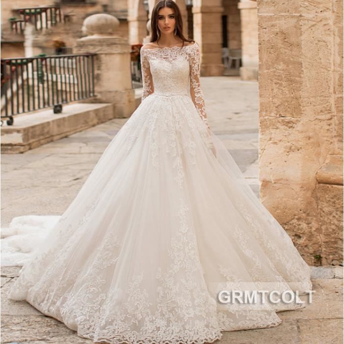 GRMTCOLT® Pure Blanc Romantique à Manches Longues Epaules Dénudées ...