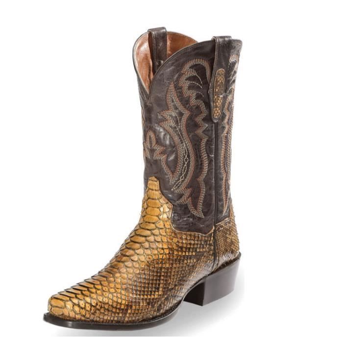 Bottes de cowboy vintage brodées hautes - INSFITY - Jaune - Cuir ...