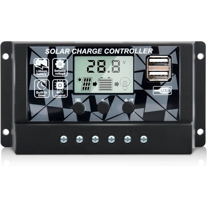 EIEVEY Contrôleur de Charge Solaire PWM 12V-24V, Régulateur Panneau Solaire de Batterie ...