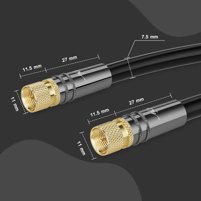 Câble d'antenne coaxial HD 2M - 2 connecteurs F - Capuchon en métal ...