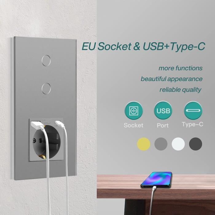 Interrupteur Avec Prise Schuko Encastrée 2 Prises 1 Voie + Prise 3 En 1 ...