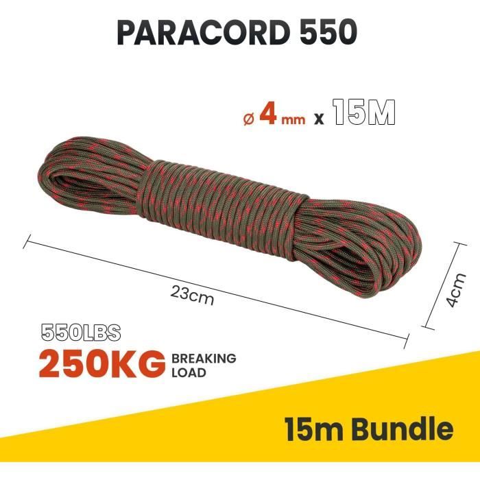 4Mm Paracorde 550 7 Brins Corde En Nylon 15M Type Iii Corde Parachute ...