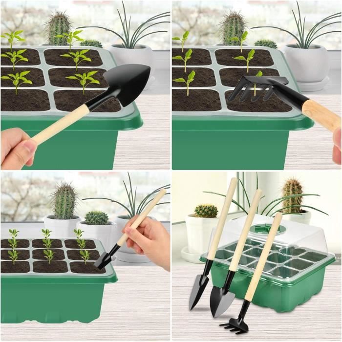 Ensemble 2 Bac à Semis avec 3 Outils de Jardin, Plateau de Semis, Mini ...