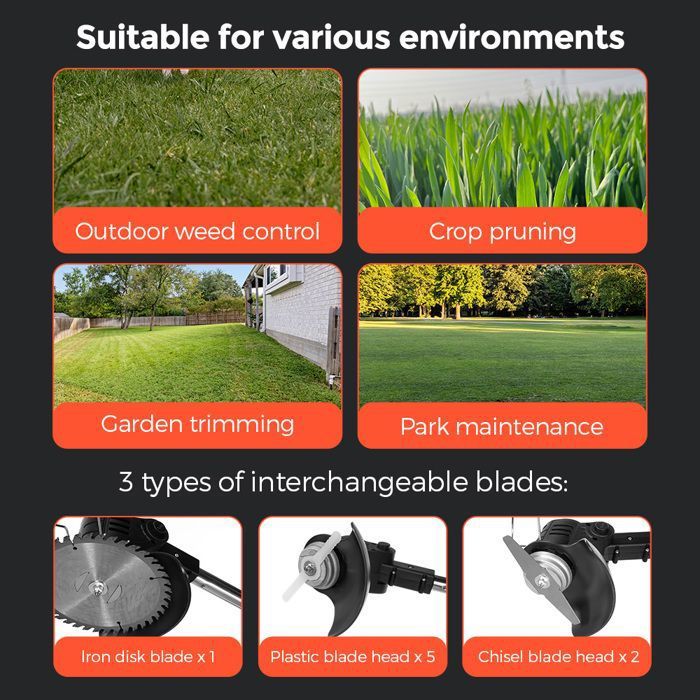 Coupe Bordures Sans Fil 21V, avec Tête Pivotante, Tube Télescopique et 2 Poignées, Livré avec 2 ...