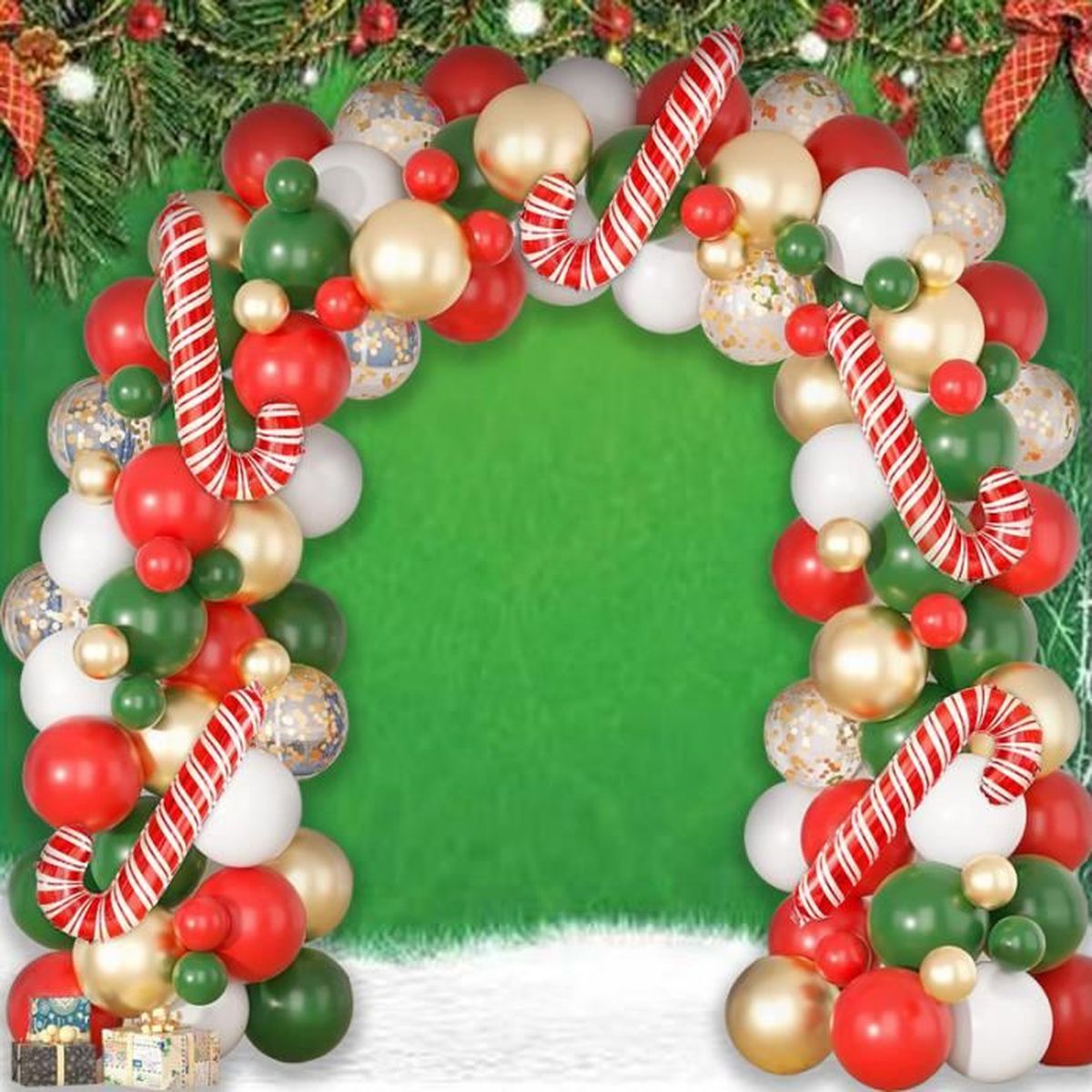 Decoration Noel Arche Ballon, Guirlande Noel avec Ballons Rouge et Vert ...