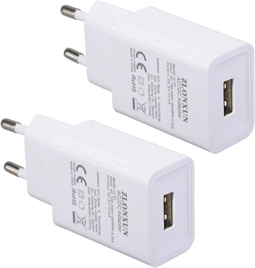 2 Pack Chargeur 5V 2A Usb Adapter Prise Puissance Compatible Iphone ...