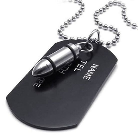 Bijoux Pendentif Collier Homme - Chaîne 68 cm - Balle Plaque militaire ...