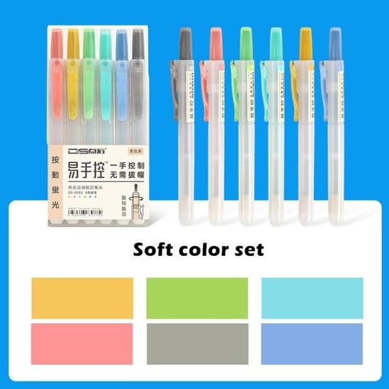 Ensemble de stylos surligneurs à pression, 6 pièces, sans capuchon ...