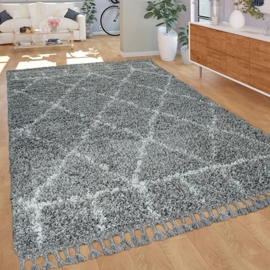 Tapis À Poils Longs Gris Salon Motif Oriental Style Berbère Doux Shaggy [160x230 cm] - Cdiscount ...