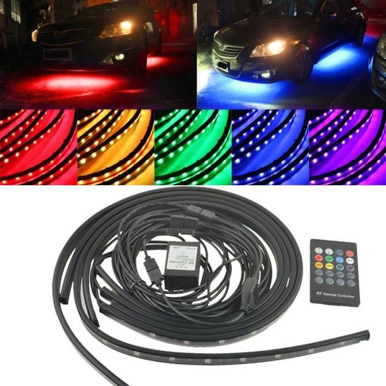 4x RGB LED Strip Sous Châssis 2x90cm/ 2x120cm UnderCar Néon Bande ...