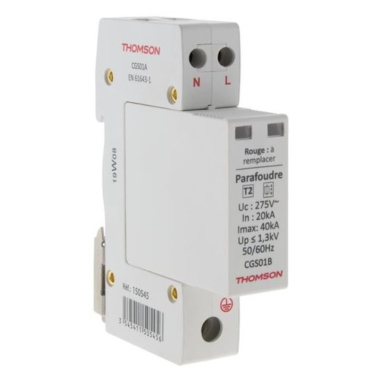 Parafoudre modulaire Ph+N THOMSON idéal T2 - 40kA - 40A - Surtension ...