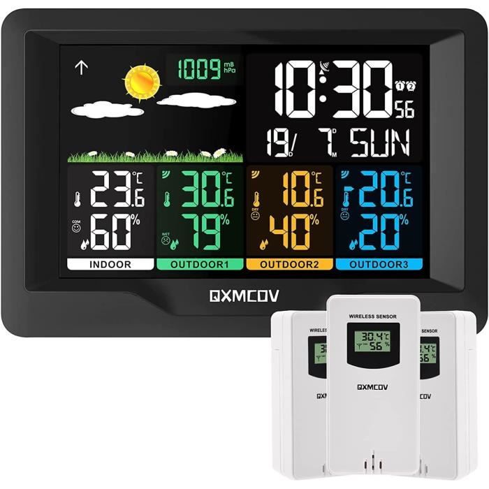 Station Météo Sans Fil Avec 3 Capteurs, Thermomètre Hygromètre Numériques Intérieure-Extérieure ...