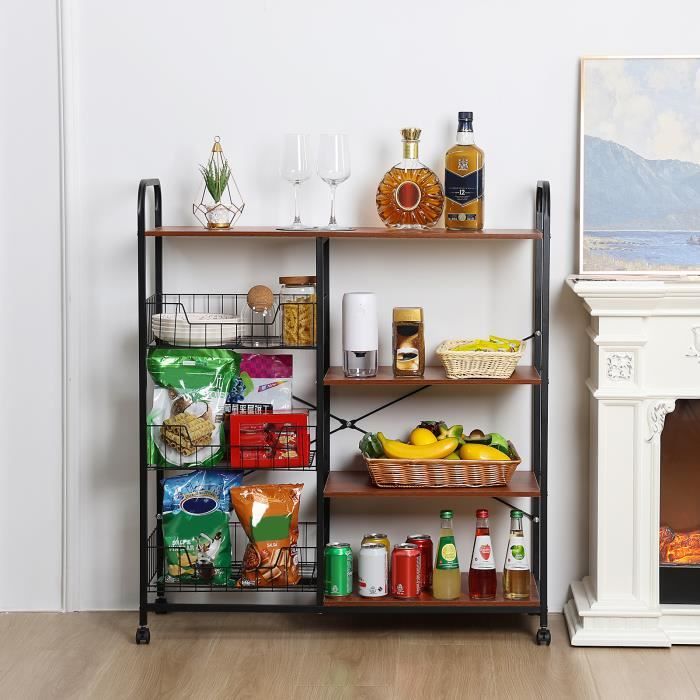 Desserte de Cuisine,90*30*103cm,4 étages,3 paniers métalliques,Noir - Cdiscount Maison
