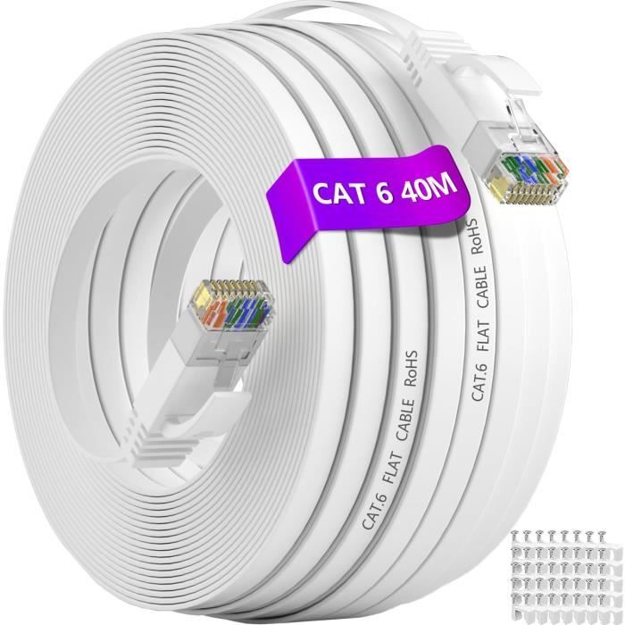 Cable Ethernet 40m, Cable RJ45 Cat 6 40m Cable Réseau Plat Blanc Haut ...