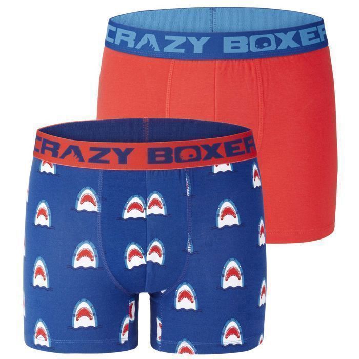 Boxer homme coton bio Crazy Boxer - Lot de 2 - Imprimé shark - Bleu ...