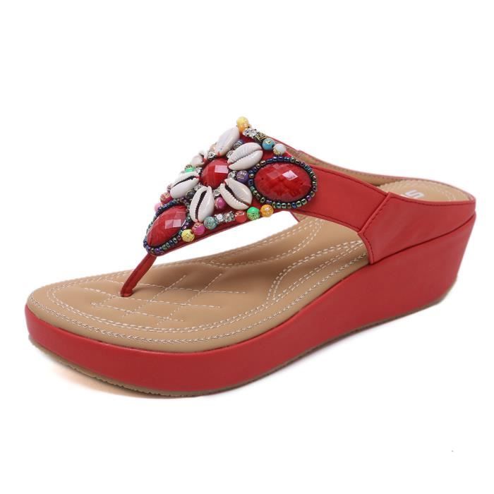 Sandales Femmes Compensé Chaussures Cuir Feminine Sandales Rouge ...