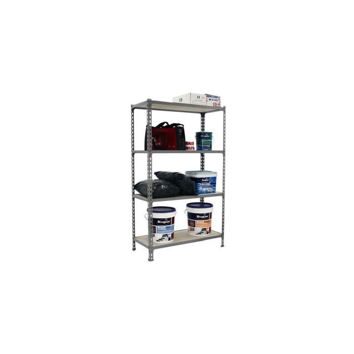 Étagère métallique 4 niveaux - 1500 x 1200 x 500 mm - KIT MADERCLICK MEGAPLUS - Gris - Bois ...