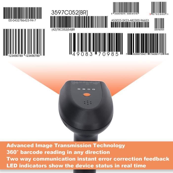 Scanner sans fil Scanner de à barres portable sans fil 2D à barres AI Scanner de diffusion ...