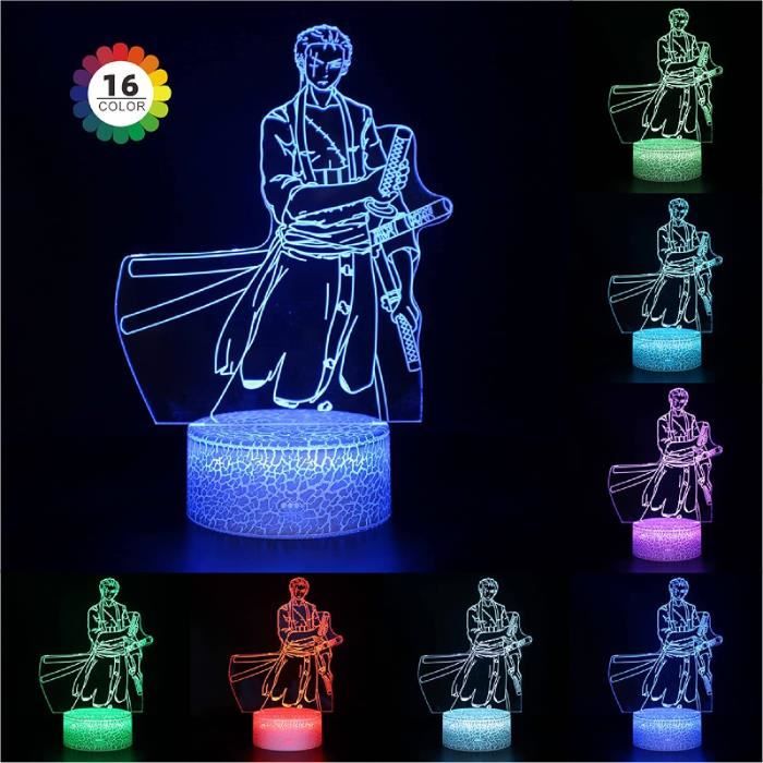 Anime Pirate Roi Zoro 3D Illusion Led Veilleuse, 16 Couleurs Changement ...