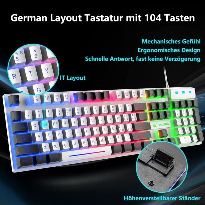 Clavier Et Souris De Jeu, Layout Italien Qwerty Gaming Clavier À Blocs ...