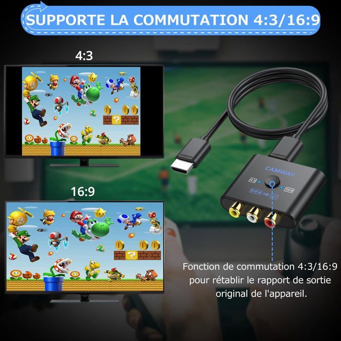 Convertisseur Av Vers Hdmi Avec Câble 50Cm Adaptateur Rca Vers Hdmi ...
