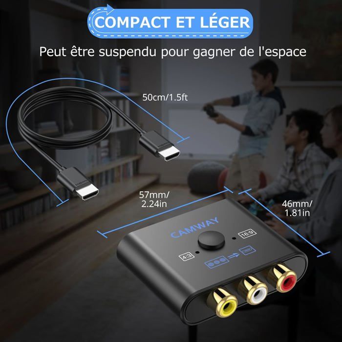 Convertisseur Av Vers Hdmi Avec Câble 50Cm Adaptateur Rca Vers Hdmi ...