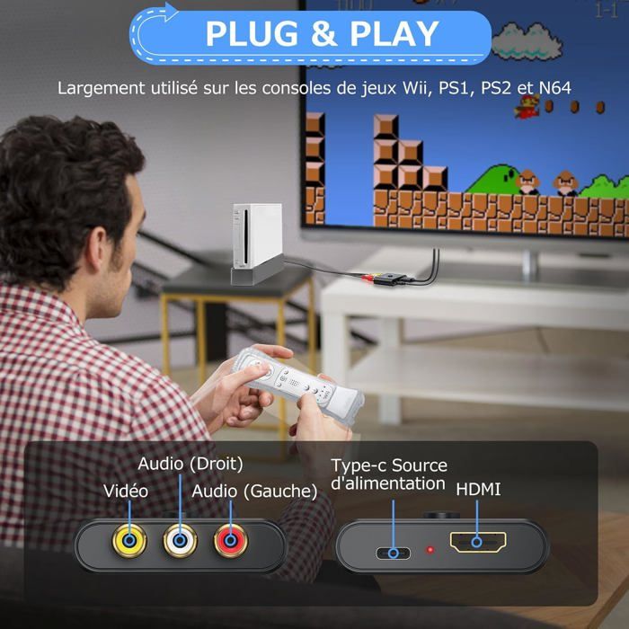 Convertisseur Av Vers Hdmi Avec Câble 50Cm Adaptateur Rca Vers Hdmi ...