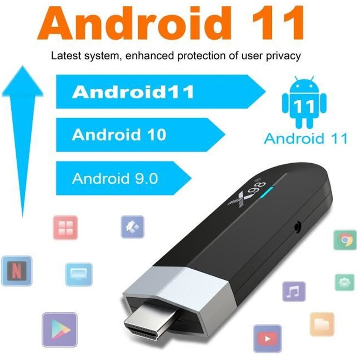 Clé TV X98 S500, Android 11, Amlogic S905Y4 HDR 10 + , 4K, Mini Box ...