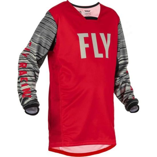 Maillot enfant Fly Racing Kinetic Wave - rouge/gris - Cdiscount Auto