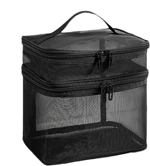 Mesh Toiletry Bag, Double-Layer Nylon, Makeup Bags, Large Capacity ...