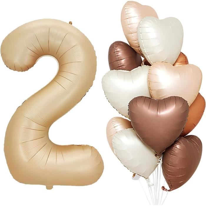Ballon Anniversaire 2 Ans Beige Geant Ballon Chiffre 2 Numéro 2 Avec 12 ...