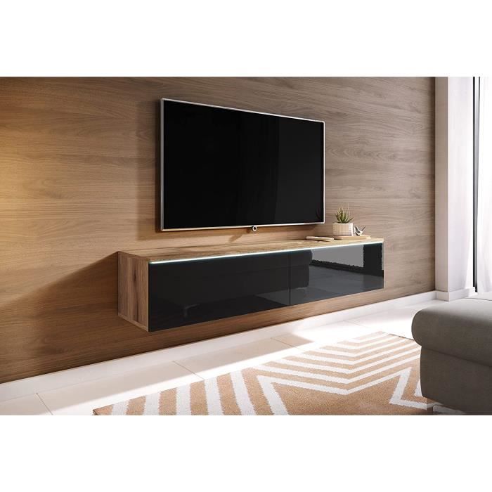 Meuble TV Lowboard D 140-180 cm Meuble TV Flottant Couleur Wotan Noir ...
