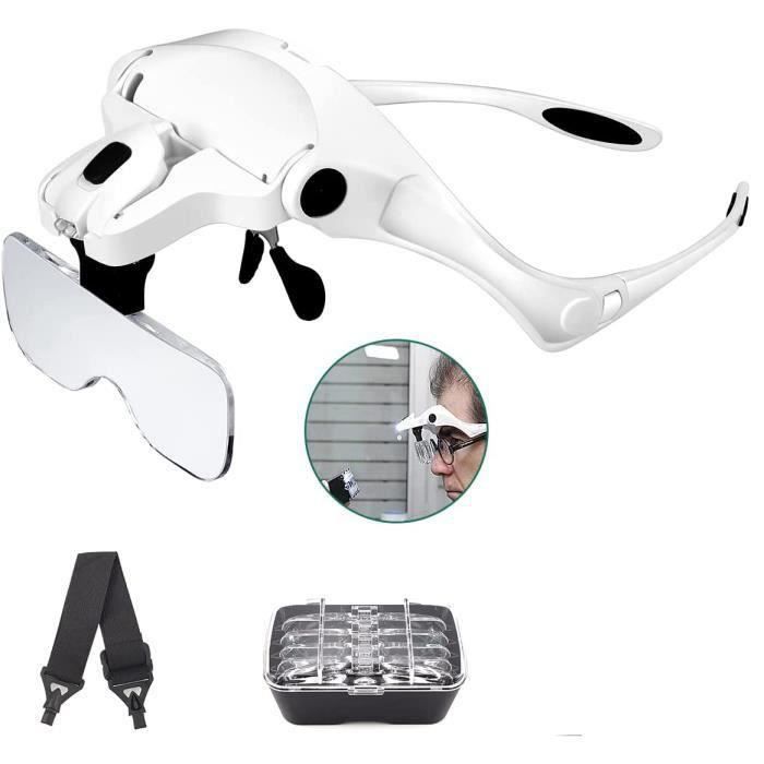 Lunette Loupe avec 2 LED-Loupe Eclairante Loupe Frontale pour Lecture,Tous Les Travaux de ...
