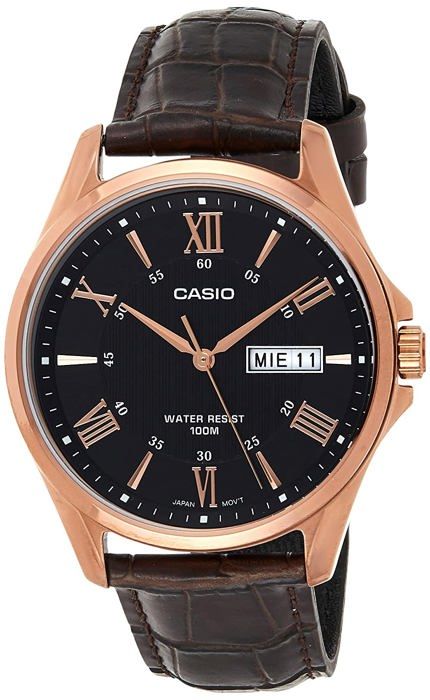 Casio - Montre Hommes - Quartz - Analogique - Bracelet Cuir Marron ...