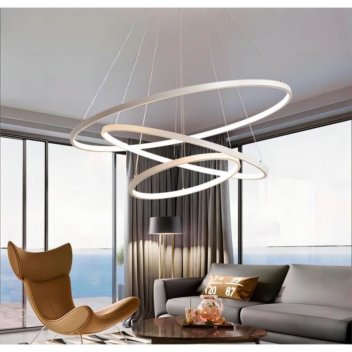 Lustre Led Salon Moderne Suspension Luminaire Blanc 76W, Plafonnier Dimmable Avec Télécommande ...