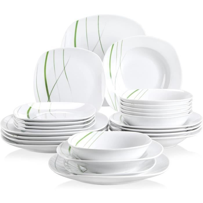 Veweet AVIVA 24pcs Service de Table Pocelaine 6pcs Assiettes Plates 24 ...
