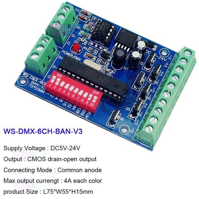 APPAREIL DE COMMANDE LED,WS-DMX-6CH-BAN-V3--Décodeur DMX512 LED 5V 12V ...