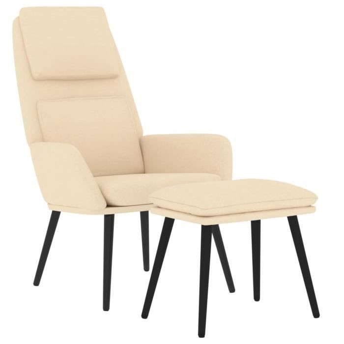 ZERONE Chaise de relaxation avec tabouret Crème Tissu VE013 AB3097770 ...