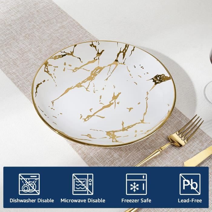 25Cm Lots De 4 Assiettes Plates Doré Marbre,Grand Assiettes Plates En ...