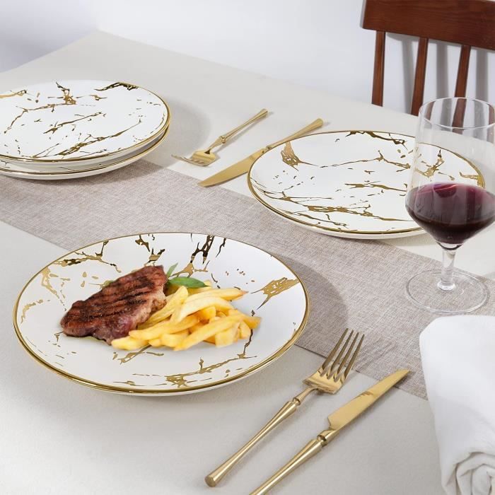 25Cm Lots De 4 Assiettes Plates Doré Marbre,Grand Assiettes Plates En ...