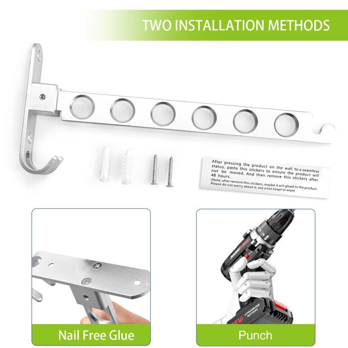 Étendoir, Cintre Mural Support de Séchage, Rotation 90°, Porte ...