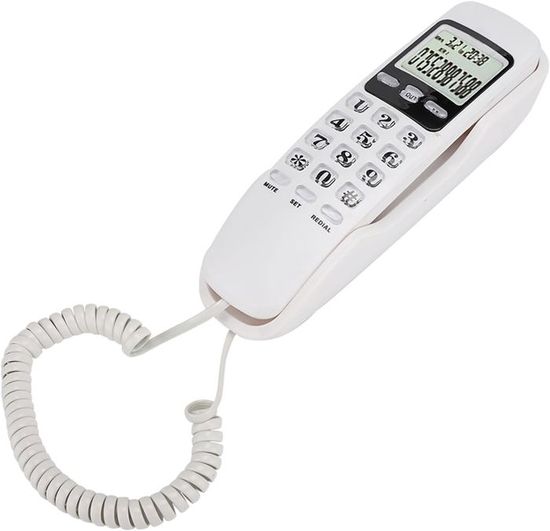 Téléphone Fixe Filaire Mural,Système Double Dtmf/Fsk Téléphone De Bureau Filaire Filaire Anglais ...