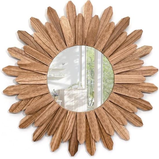 Grand miroir mural - 53 cm - En bois rustique - Sunburst Boho ...