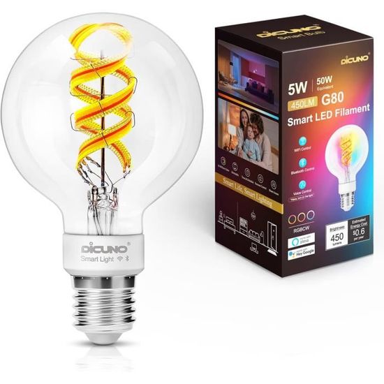 Ampoule Connectée Led E27, Edison Vintage Ampoule Wifi Led Intelligente G80, Compatible Avec ...
