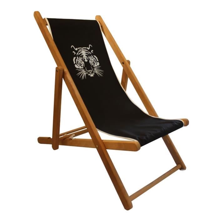 Transat enfant en bois et toile coton Noir - Cdiscount Jardin