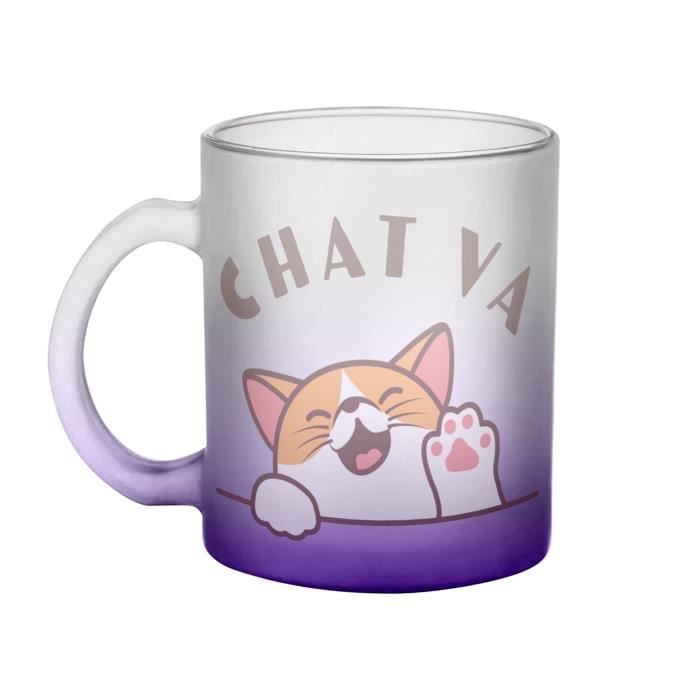 Mug en Verre Violet - Chat va Chaton Humour Jeu de mot Dessin ...
