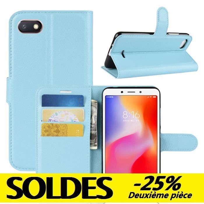 Etui Housse Xiaomi Redmi 6A Bleu en PU Cuir avec protection antichoc ...