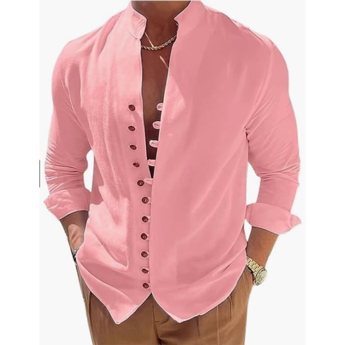 Chemises Casual Homme Chemise Col Mao Homme Cotten Lin Homme Bouton ...