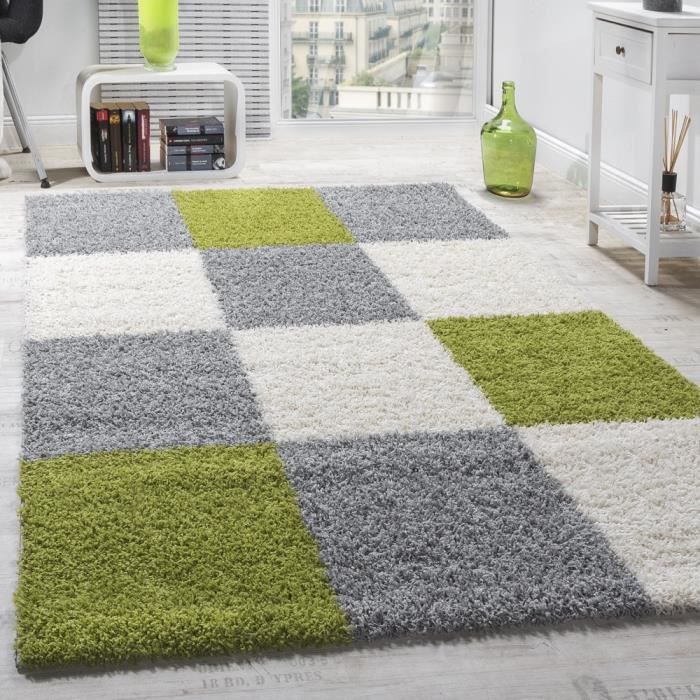 Tapis Shaggy Poils Hauts Longs Motif À Carreaux Dans Différents Coloris 140x200 cm, Vert ...