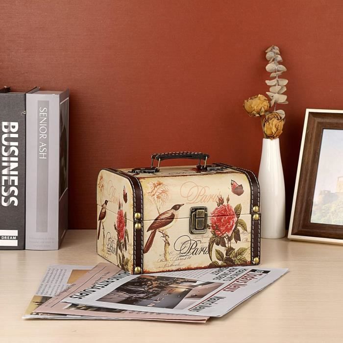 Coffret Au Trésor Boîte De Rangement En Bois + Cuir Pu Coffret À Bijoux ...